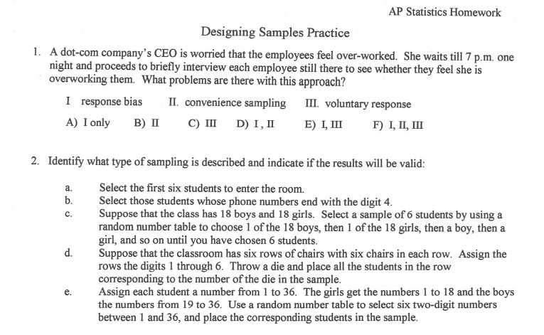 Sampling Design Homework | Statistics Assignment Questions