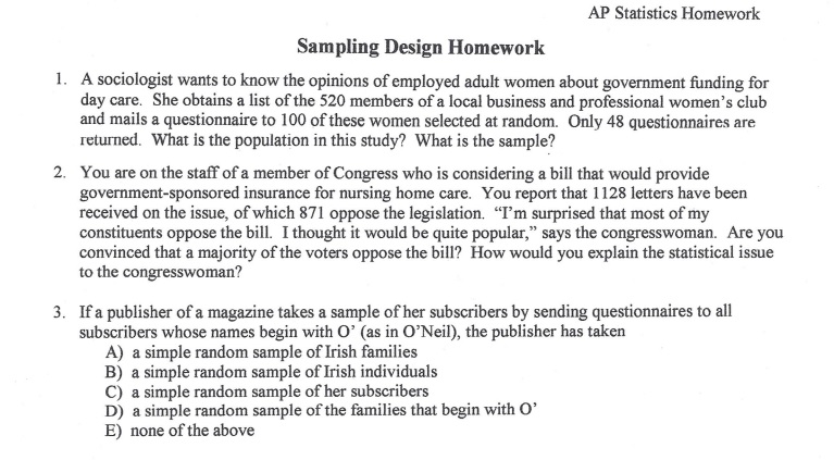 Sampling Design Homework | Statistics Assignment Questions