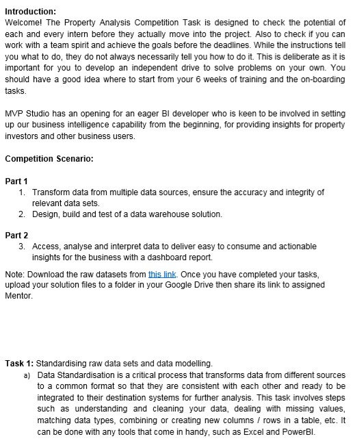 Standardising Raw Data Sets And Data Modelling Assignment Question
